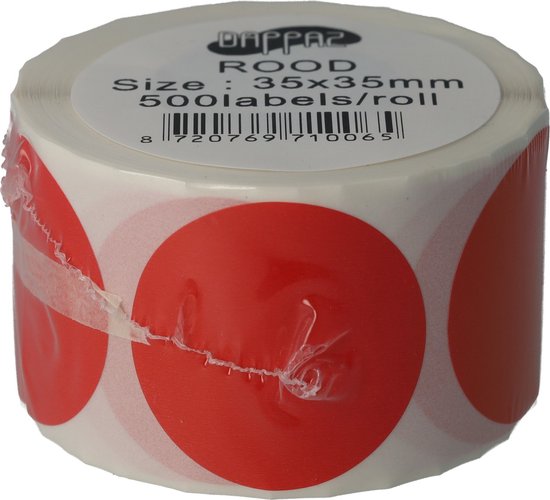 500 Etiketten Rond Rood Stickers 35 mm op Rol - Label Blanco Stickers ...