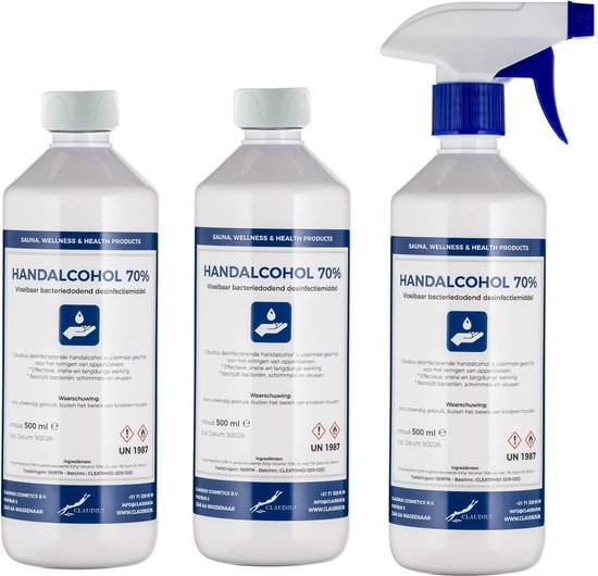 Handalcohol spray 70% - 500 ml met spraykop + 2 x 500 ml met dop | bol