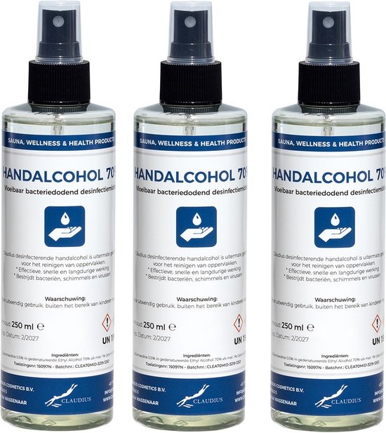 Handalcohol spray 70% - 250 ml met luxe zwarte verstuiver dop - set van ...