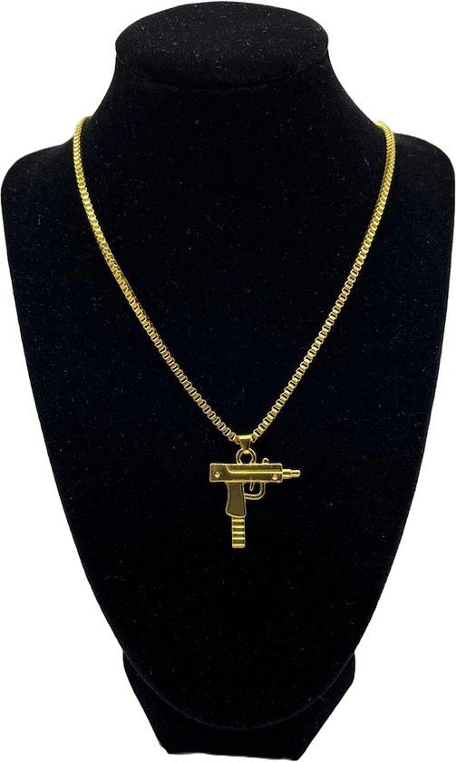 Baby Uzi, Pistoolmitrailleur, Ketting, Hanger, Goudkleurig, Mini Uzi, Bang Bang | bol