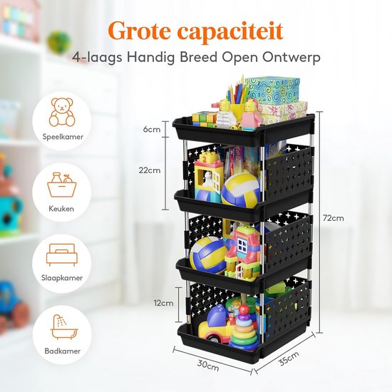 Stapelbare Opbergdozen, 4 Niveaus Plastic Opbergrek voor Garderobe ...