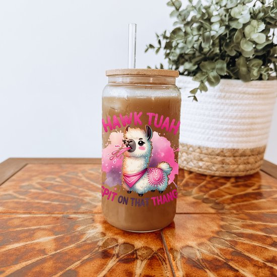 Hawk Tuah Glazen Drinkbeker met Rietje en Deksel - Longdrinkglazen ...