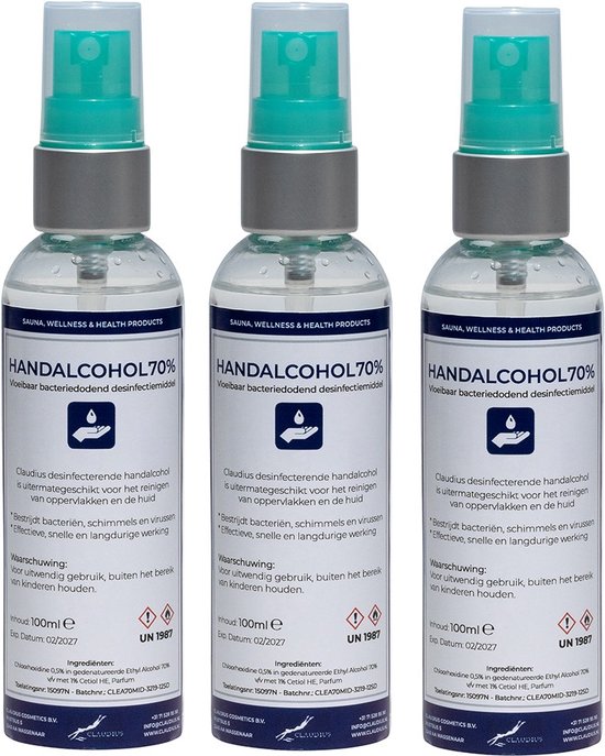 Handalcoholspray 70% - 100 ml met groene verstuiverdop - set van 3 ...