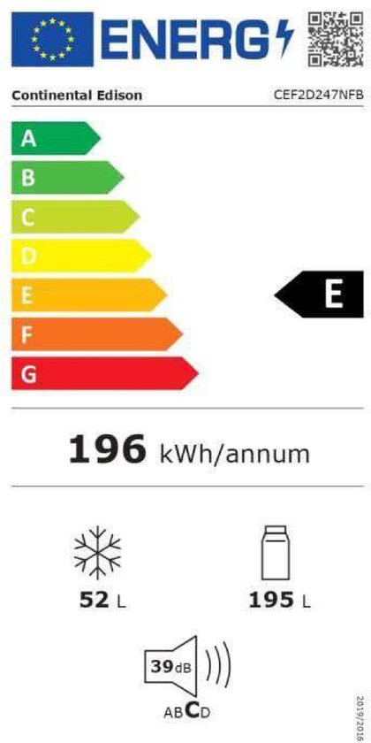 CONTINENTAL EDISON hoge koelkast met vriesvak - 247L - Total No Frost ...