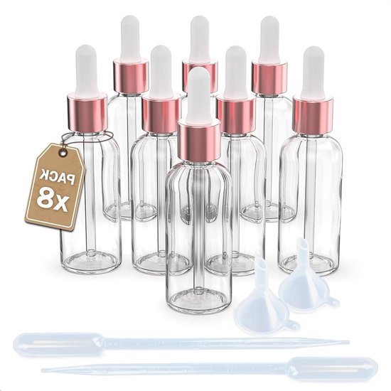 Pack of 8 Transparent Glass Droppers 50 ml - Screw Cap and Glass ...