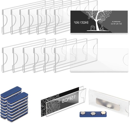 15 magnetische naambadges 75 x 32 mm transparante kunststof met sterke ...