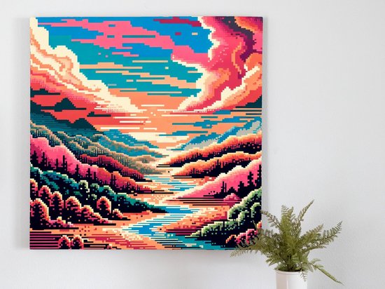 Pixel art landschap schilderij | Pixelige panorama: een kunstzinnig ...