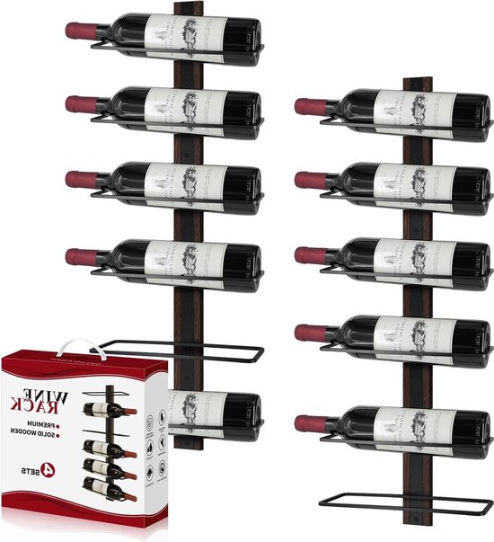 Wijnrek Muur Flessenrek Wijnrek Muur voor 12 Wijnflessen Massief hout ...