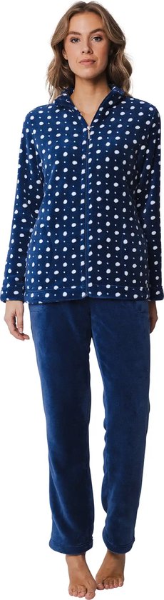 Huispak Dames Fleece - Donkerblauw pyjama pak met rits - Warm - 38 | bol