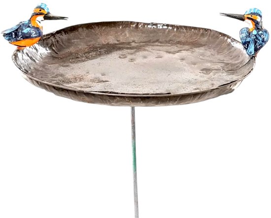 Vogelbad metaal - tuinsteker - met ijsvogel decoratie - groot | bol