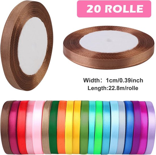 Cadeaulint in 20 kleuren - 10 mm x 22 m satijnen lint voor ...