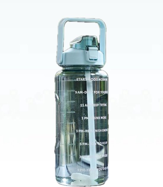 Motivatie Drinkfles- Groen- Fles- 2L fles- Waterfles met rietje- Bidon ...