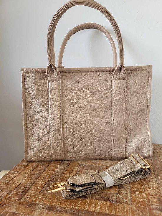 handtas - schoudertas - beige - print - stijlvol - tijdloos - tas - pu ...