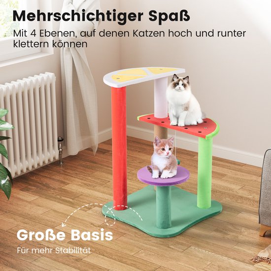 COSTWAY Krabpaal klein, schattig fruitthema, 69 cm, kattenboom met platforms &... | bol