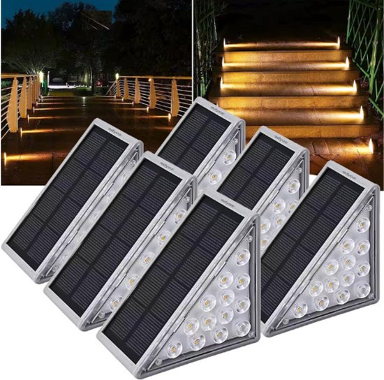 Zonne-Trapverlichting Buiten – Set Van 6 Warm Witte LED Lichten – Solar ...