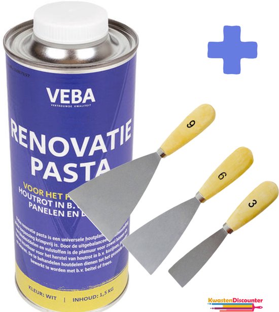 Mondial Renovatiepasta 1,5 kg + KD Plamuurmes Set 3-Delig (3cm, 6cm, 9 cm) | bol
