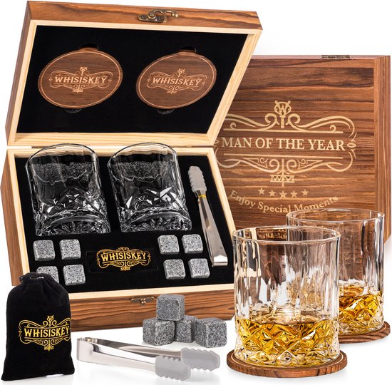 Whisiskey Luxe Whiskey Set Man of the Year - Incl. 2 Whiskey Glazen ...