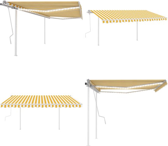 vidaXL Luifel handmatig uittrekbaar met LED 4x3 m geel en wit ...