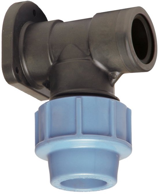 Muurplaat 90° pp 16 mm x 1/2 inch knel binnendraad 16bar zwart / blauw Kiwa Deltafix | bol