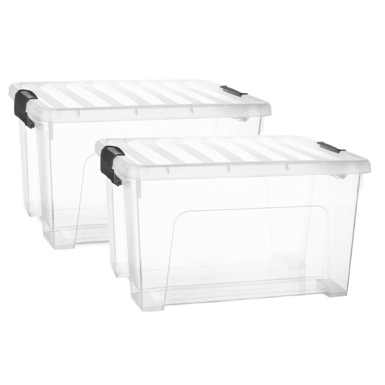 PLASTICFORTE Opbergboxen met deksel - 2x 25 liter - transparant ...