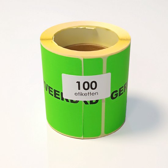 “GERESERVEERD” stickers op rol - 100 per rol - 70x100mm fluor groen | bol