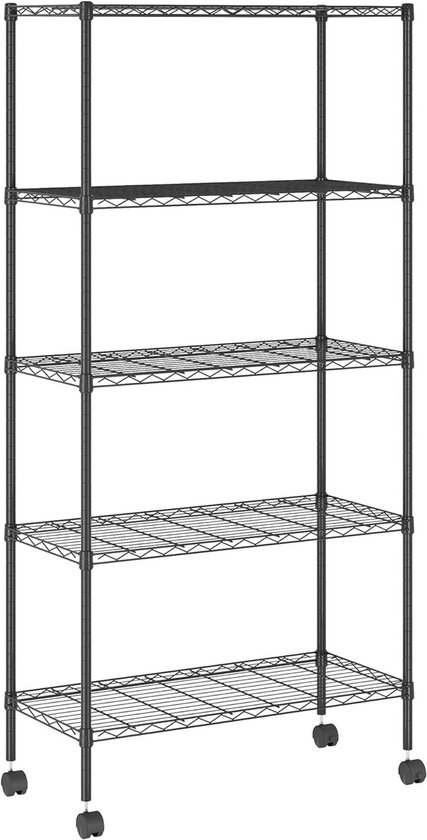 Metalen opbergrek met wielen - 5-laags, 30 x 14 x 60 cm, zwart | bol