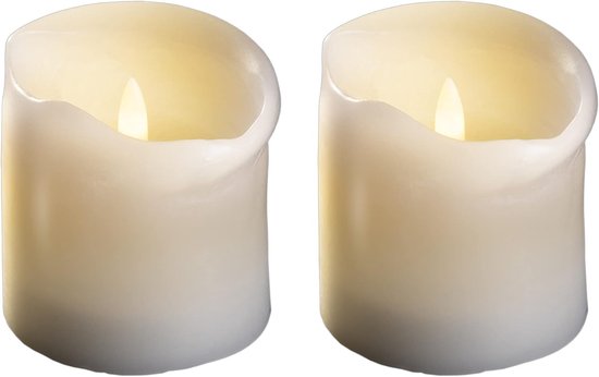 Set van 2 kleine LED-pilaarkaarsen - echte waskaars met bewegende ...