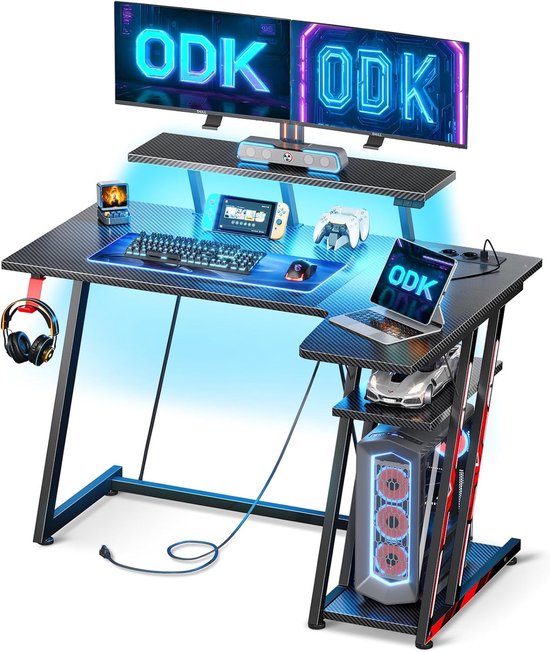 L-Vormig Gaming Bureau met LED Verlichting en USB Aansluitingen ...