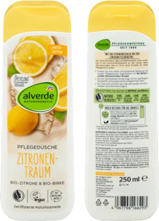 Alverde Naturkosmetik Gel Douche Zitronentraum | 1x 250 ml - Citroen ...