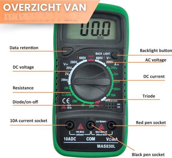 Digitale Multimeter 2025 Model - AC/DC Spanningsmeter - Inclusief ...