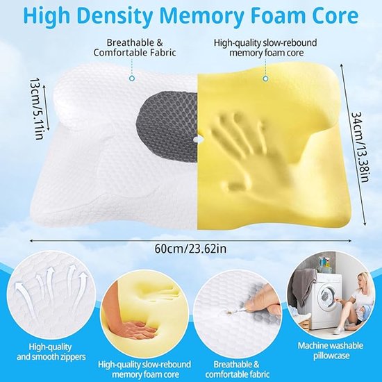 S&Dshopline® - Traagschuim kussen, ergonomisch nekkussen, hoofdkussen, orthopedisch... | bol