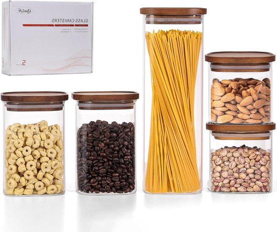 Stijlvolle luchtdichte voorraadpotten set - 5-delige stapelbare glazen ...