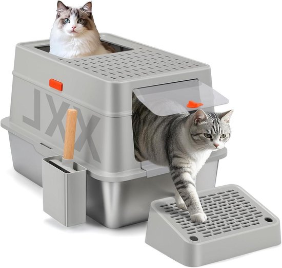 Stainless Steel Litter Box with Lid - Voor kat - 60.5 x 40.5 x 38 cm | bol