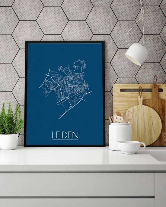 DesignClaud Leiden Plattegrond poster Blauw B2 poster (50x70cm) | bol.com