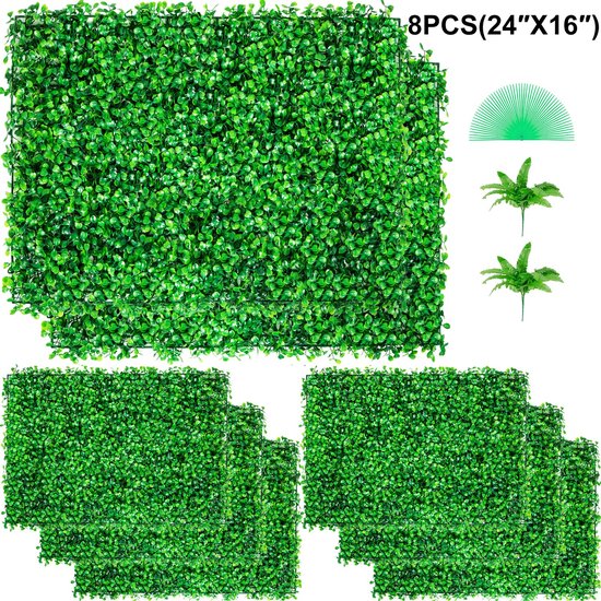 Pugsdrly Kunstmatige buxus panelen UV 8pcs buxus haag muur panelen ...