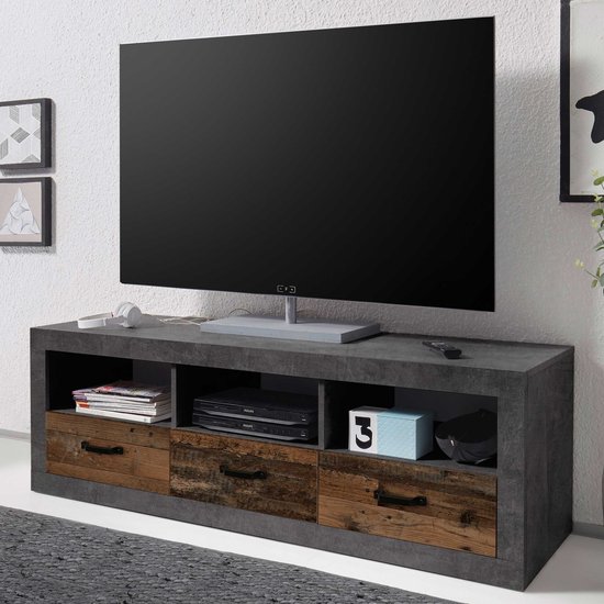 Tv-meubel Taro 3 lades & 3 vakken - beton/oud hout | bol