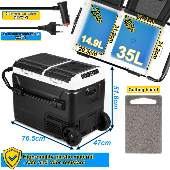 50 Liter Koelbox Elektrisch - Compressor Koelbox - DC 12V/24V, AC 100~240V voor Auto -... | bol