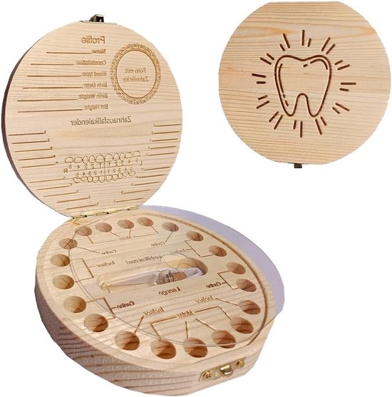 Baby Teeth Box for Children with Tweezers - Wooden Teeth Box Gift for ...