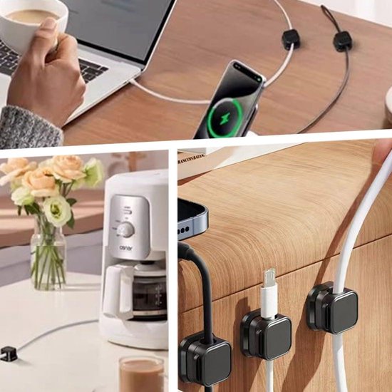 Pack of 6 Self Adhesive Cable Clips - Desk Cable Holder, Magnetic Cable ...