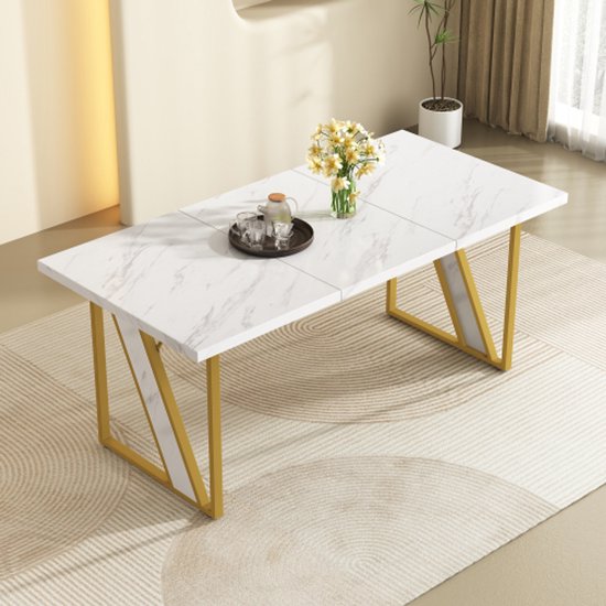 Eettafel wit 4 personen, 160×80 cm Moderne eettafel marmeren tafel voor ...