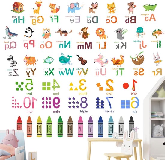 Alphabet numbers color wall stickers for ABC classroom playroom ...