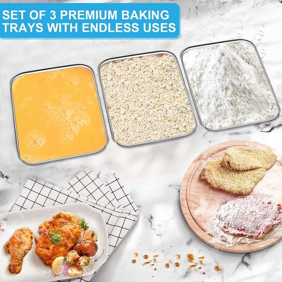 Set of 3 Stainless Steel Breading Dishes with Tongs - Stackable ...