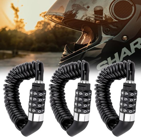 Helmslot en Fietsslot - 3 Stuks - 150 cm - Cijferslot - Voor Fietsen en ...