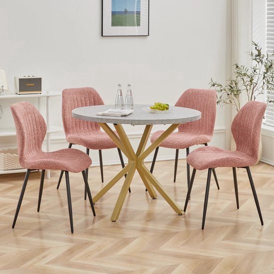 Luxe Ronde Eettafel 100 cm – Marmerlook Tafelblad met Gouden Onderstel ...