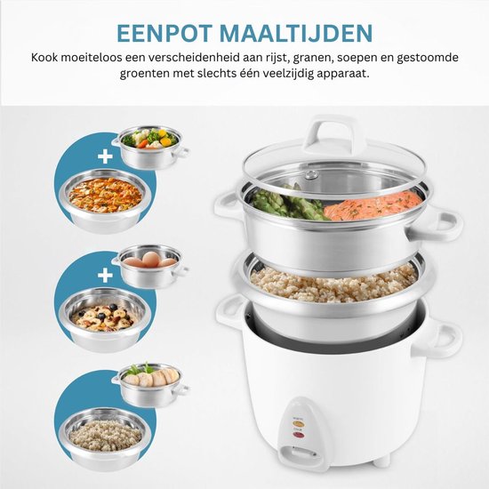 CRLYN® Rijstkoker met Stomer - Multicooker - Warmhoudfunctie - Wit | bol