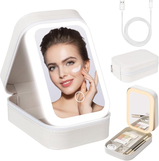 Make-up opbergdoos met Spiegel en LED Verlichting – Cosmetische Koffer ...