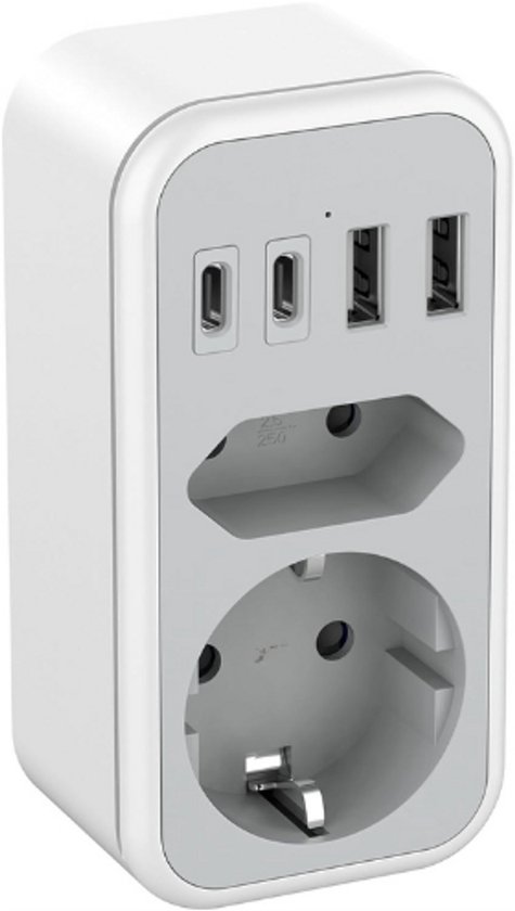 Dubbele Stekker Stopcontact - 6 in 1 Adapter met 2 USB-C en 2 USB-A ...
