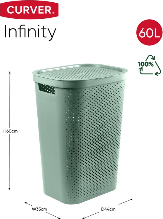 Curver Infinity Recycled Wasmand met deksel - 60L - 2 stuks - Groen | bol