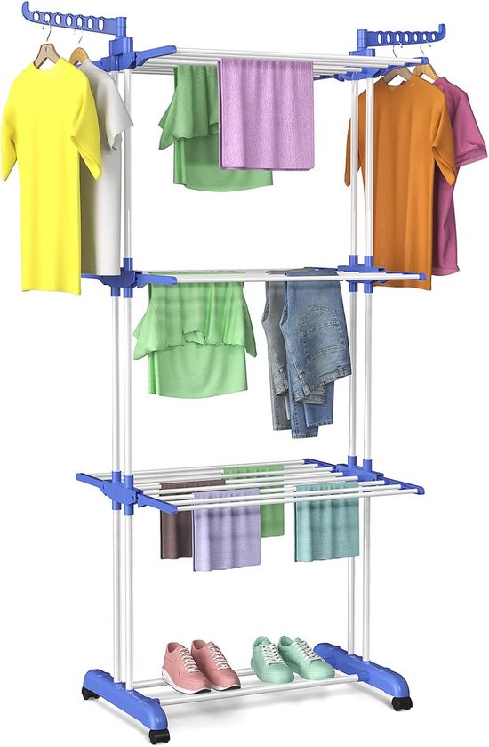 Multifunctioneel droogrek met wieltjes - Inklapbaar en ruimtebesparend ...