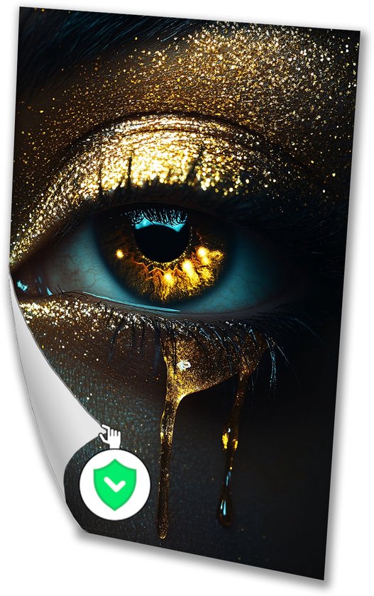 Close-up gouden traan oog - Goud posters - Poster oog - Hyperrealisme - Posters... | bol